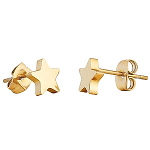 ELBLUVF Stainless Steel Women Crescent Moon and Star Lucky Stud Earrings Choose Colors (Gold star + star)