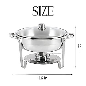 Restlrious Chafing Dish Buffet Set 3 Pack Stainless Steel Round Chafers and Buffet Warmers Set with Glass Viewing Lid, 5QT Foldable Complete Set for Buffet Catering w/Water Pan, Food Pan, Fuel Holder