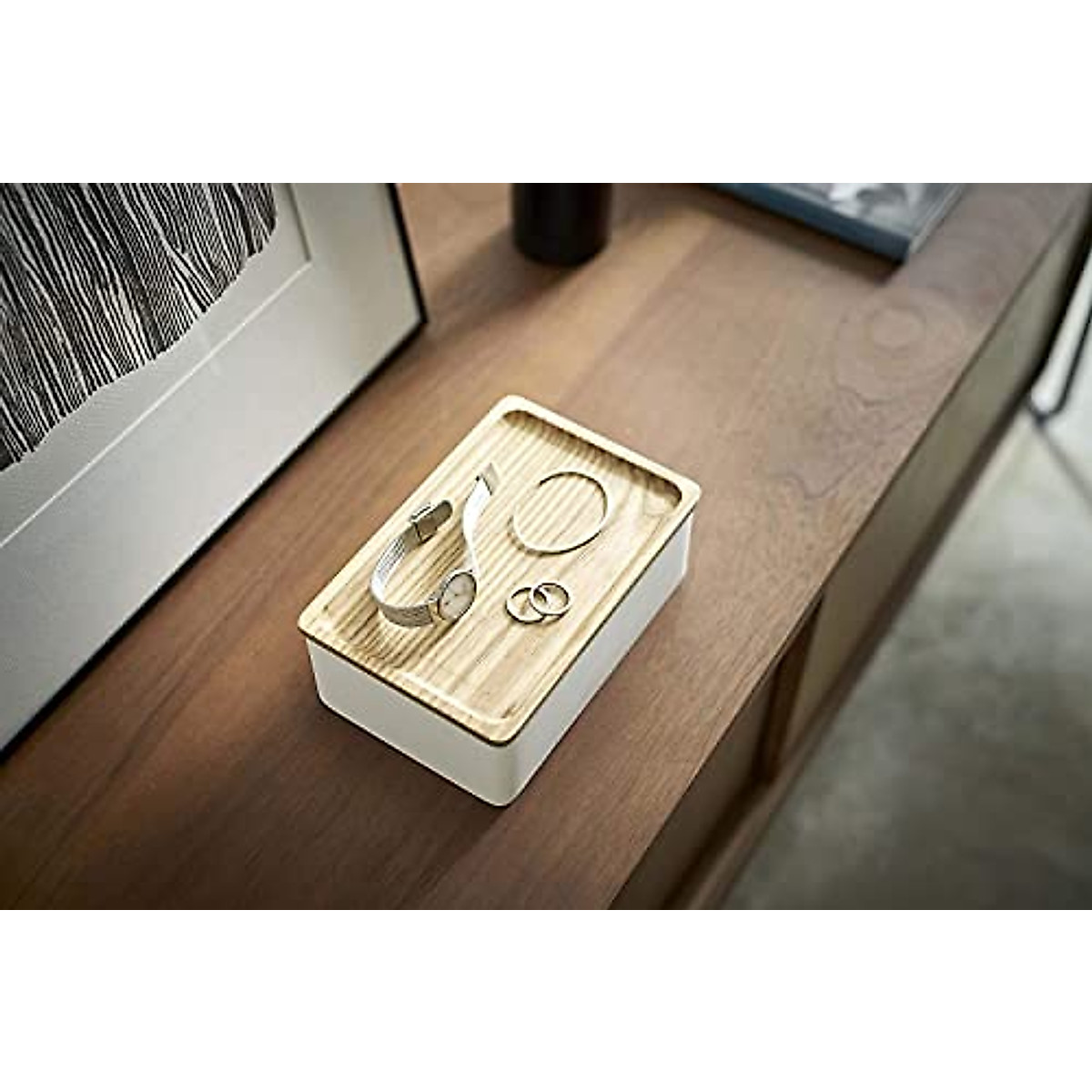 Yamazaki Accessory Box Home | Polystone | Jewelry Organizer, One Size, Ash