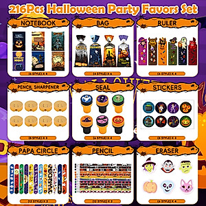APROAT 216pcs Halloween Goodie Bag Fillers,Bulk Halloween Party Favors For Kids, Halloween Favors for School Stationery Set, Halloween Treats Non Candy,Halloween Prizes