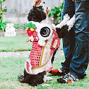Small Pet Costume Lion Dance Pet Costume with Red Yellow Sequins Christmas New Year Cat Dog Clothes Winter Warm Hoodies Coat for Small Meduim Large Dogs (52X20cm) Small Dog Clothes