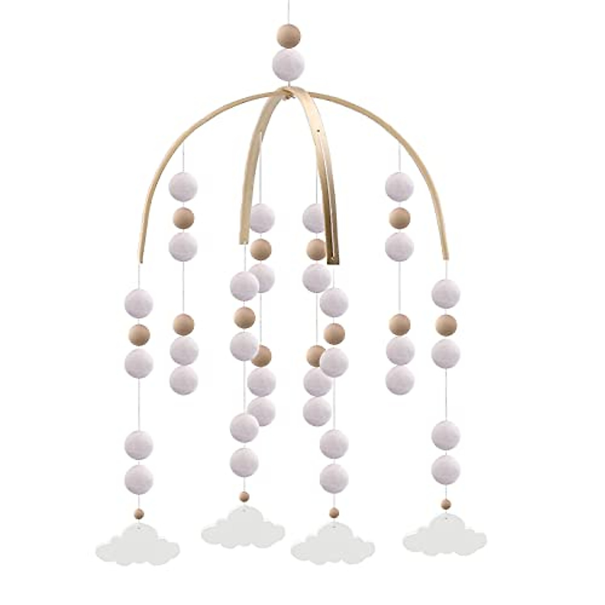 Boho Baby Mobile Neutral Baby Crib Mobile Nursery Cot Mobile Handmade Felt Ball Crib Mobile Pom Pom Mobile Ceiling Mobile Kids Room Nursery Decor（White-Clouds）