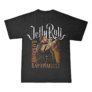 MARLLEGEBEE Jelly Roll T-Shirt Backroad Baptism Tour Photo Tee Crewneck Short Sleeve Black Cotton Top Hip Hop Clothes (Black,xx_s)