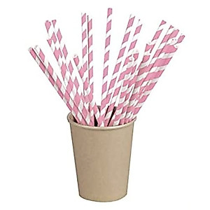 PacknWood 210CHP19PINK Pink Striped Paper Straws
