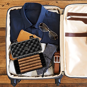 Travel Cigar Humidor Box Case, Portable Cigar Box with Humidifier Disc &Cigar Cutter &Cigar Stand &Cigar Punch Cutter, Waterproof Pressure-proof and Dust-proof Airtight Seal Durable Cigar Humidor