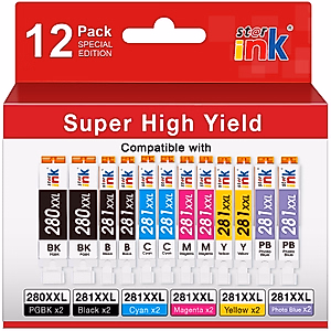 starink Compatible Ink Cartridge Replacement for Canon 280 281 XXL PGI 280XXL CLI 281XXL for Pixma TS9120 TS8320 TS8220 TS8120 TS9100 TS8200 TS8300 TS8322 TS8222 TS8100 Printer, 12 Packs