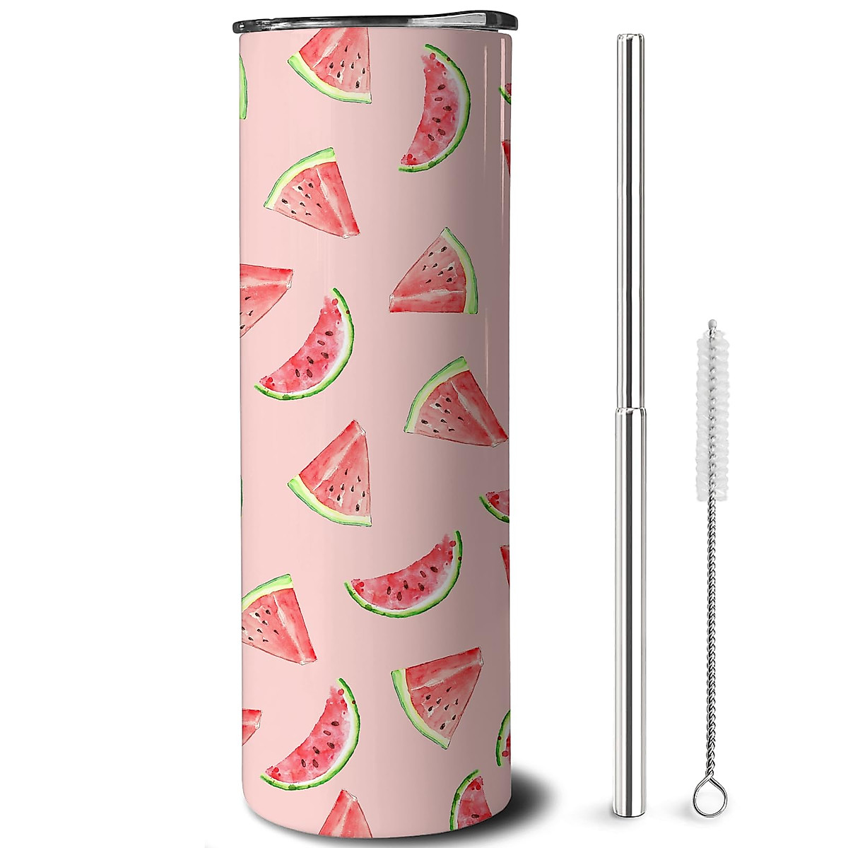 owbgsdh 20 oz Watermelon Skinny Tumblers with Lid and Straw, Watermelon Stainless Steel Vacuum Insulated Travel Coffee Mug Cup Water Bottle, Watermelon Decor Stuff Accessories, Gifts for Women Girls