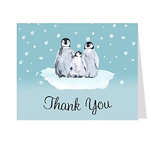 The Invite Lady Baby Shower Thank You Cards Girl Or Boy Penguin Winter Snowflake Notes With Envelopes (24 count)