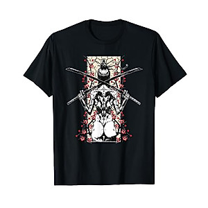Japanese Samurai Girl and Vintage Sakura Cherry Blossom Gift T-Shirt