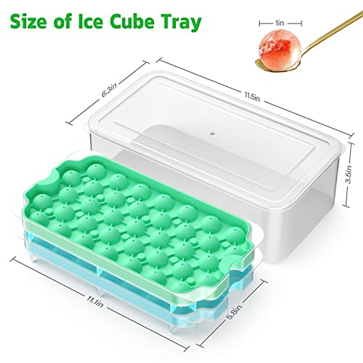 Upgrade Round Ice Cube Tray with Lid & Bin, TINANA Silicone Ice Ball Maker for Freezer, Easy Release Circle Ice Cube Tray with Container Make 74 Mini Ice Balls for Chilling Whiskey, Cocktail, Coffee