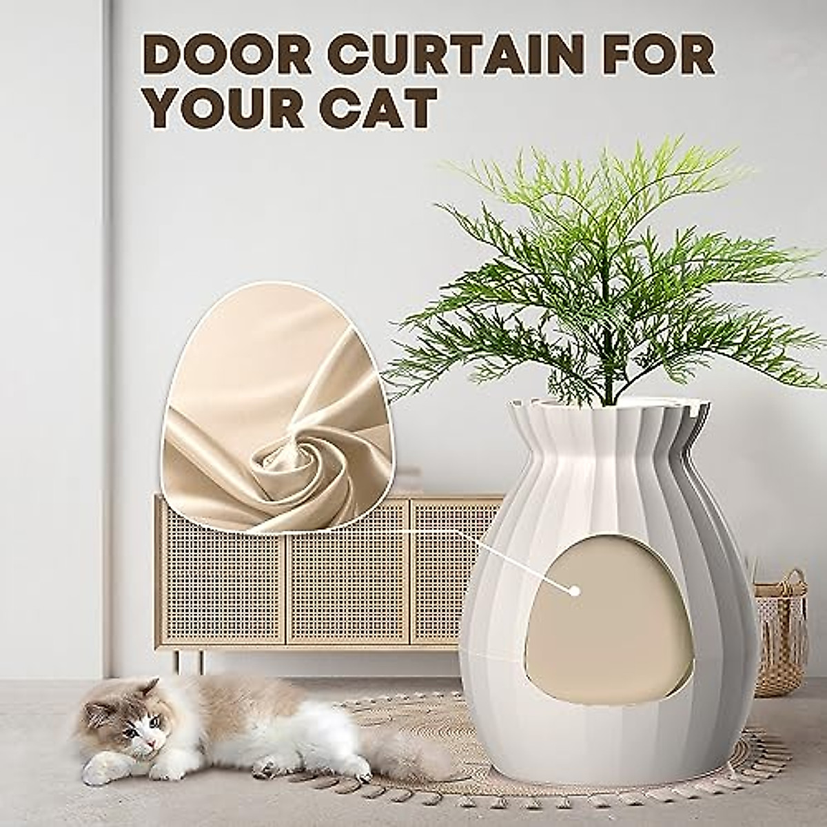 Freefa 【Upgraded】 Plant Litter Box with Odor Control System, Extra Large Cat Litter Box, Hidden Cat Litter Box Enclosure Furniture, Plant Litter Boxes for Cats, Kitty, with Door Curtain & Inner Liner