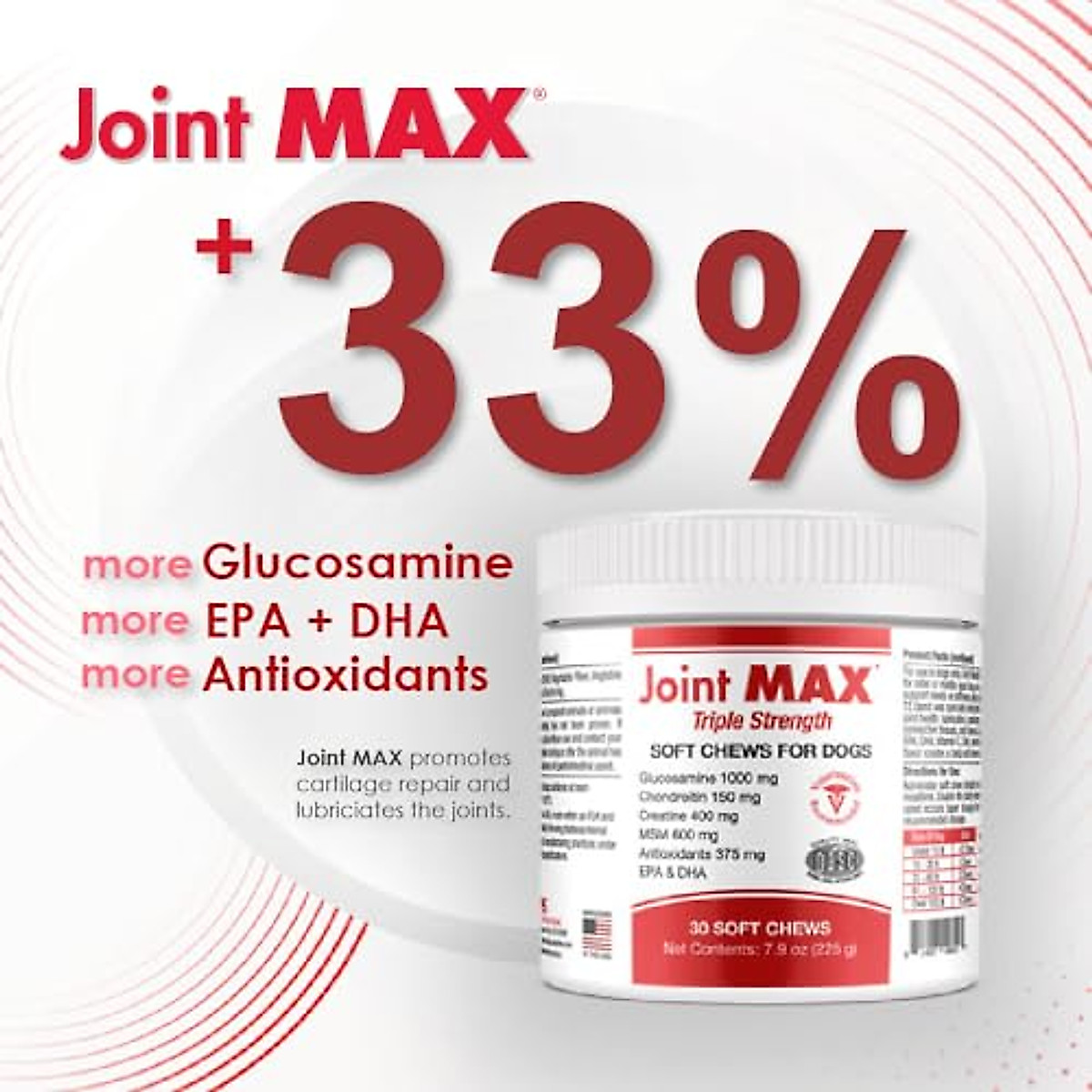 PHS Joint MAX Triple Strength (TS) Soft Chews for Dogs - Glucosamine, Chondroitin, MSM, Turmeric, Omega 3 - Hip and Joint Pain Relief and Support for Dogs - Made in USA - 30 Soft Chews