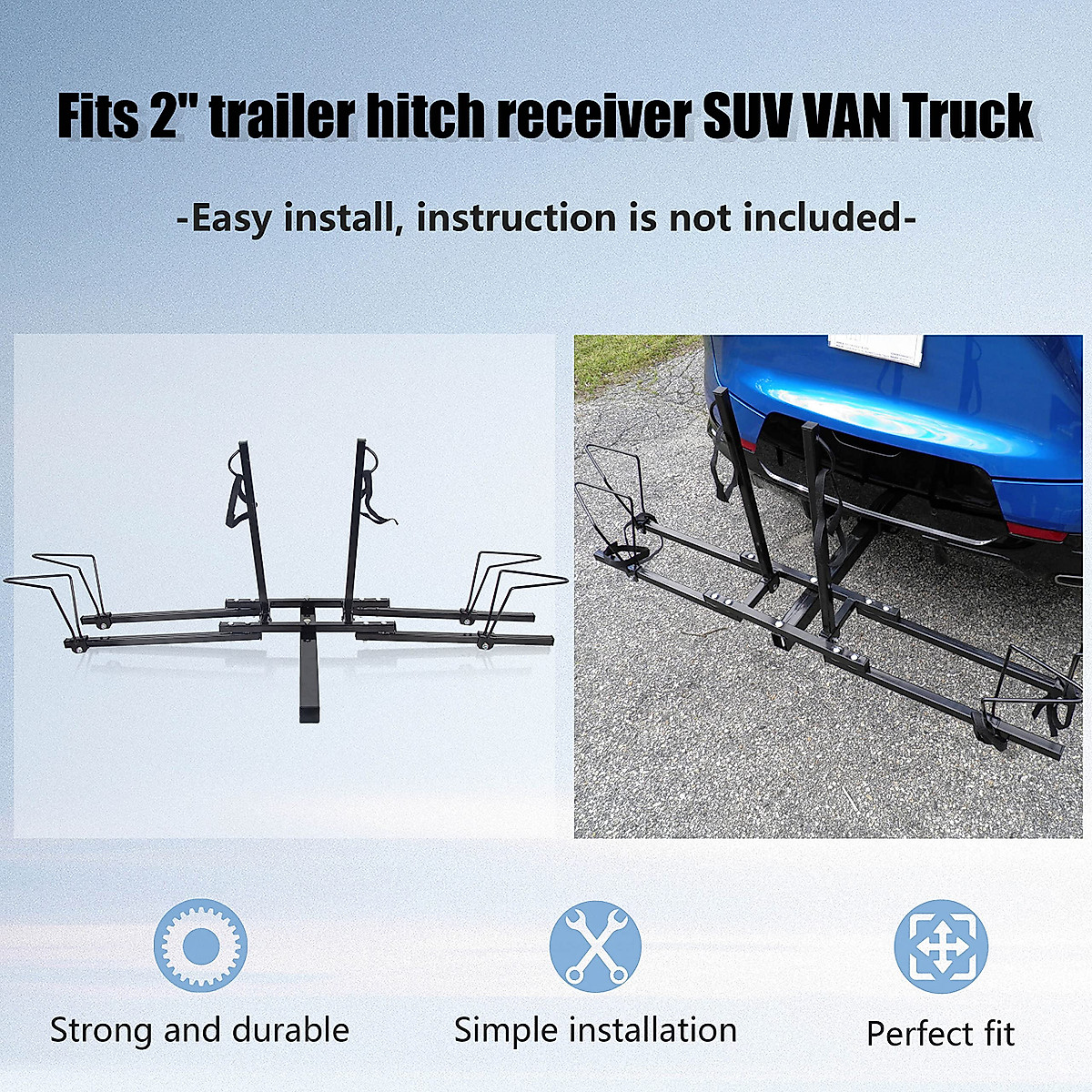 Hitch Mount Bike Rack Carrier Upright 2 Mountain Bike E-Bike Carrier Platform Style 2" Rear for SUV Van Truck Minivans RV Trailer