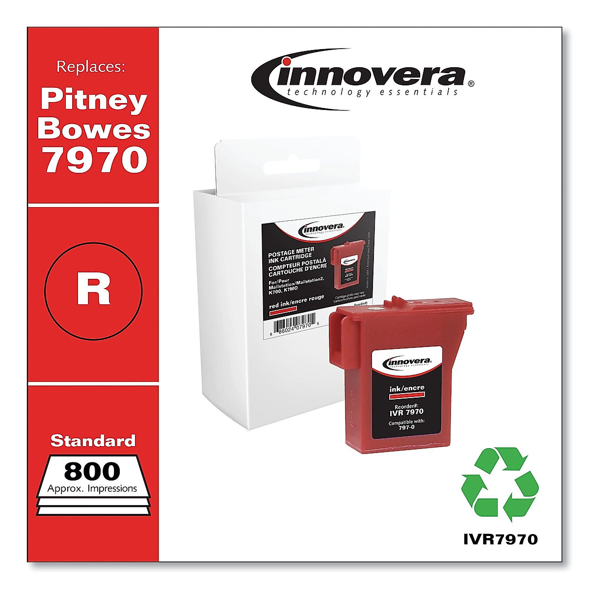 Innovera IVR7970 Compatible 800-Page Yield Postage Meter Ink for Pitney Bowes 797-0 (7970) - Red