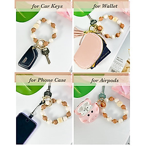 WEESMILE Silicone Key Ring Bracelet for Women | Stretchy Wrist Keychain Bracelet for Car Keys, Wallets, IDs, and Credit Cards (Brown/White)