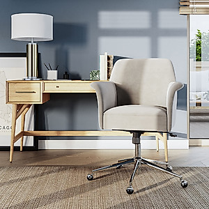 BELLEZE Modern Home Office Chair, 360 Degree Swivel Desk Chair Velvet Office Chair with Metal Base, Rolling Chair Adjustable Chair with Arms and Wheels for Bedroom, Study, Vanity - Peyton (Black)