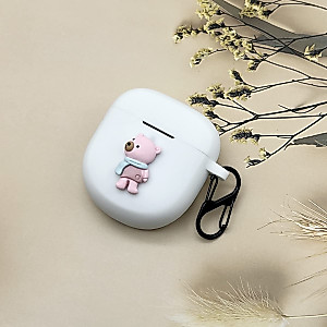 Cute Case Compatible with Bose QuietComfort Earbuds II, Silicone Kawaii Skin Cover Shockproof and Scratch Resistant Protective Case with Keychain for New Bose QuietComfort Earbuds II (White)