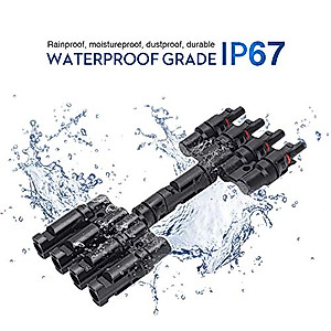 Hovico 1 Pair Solar Panel Connector MC-4 T Branch Connectors Cable Coupler Combiner - 1 Male to 4 Female (M/4F) and 1 Female to 4 Male(F/4M) for Parallel Connection Between Solar Panels