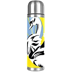 Stainless Steel Leather Vacuum Insulated Mug Swan Thermos Water Bottle for Hot and Cold Drinks Kids Adults 16 Oz
