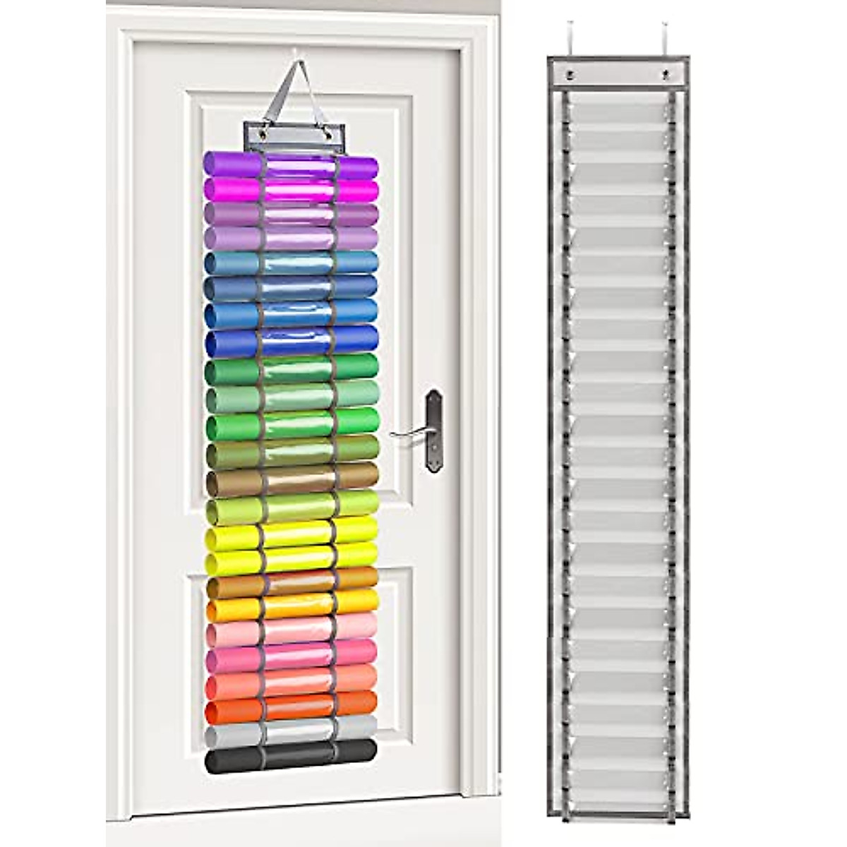 SAIVEN Vinyl Roll Holder with 2 Hook, 24 Rolls Hanging Adjustable Craft Vinyl Roll Keeper Craft Room Organizer Storage Bag, for Closet, Door and Wall Mount (24)