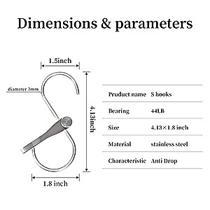 GEZIDEA S Hooks Stainless Steel Heavy Duty S Hooks Anti Drop for Work Shop,Wardrobe,Office,4Pieces