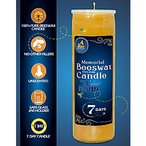 Ner Mitzvah 7 Day Beeswax Yartzeit Candle - 7 Day Kosher Yahrtzeit Memorial and Yom Kippur Candle in Glass Jar
