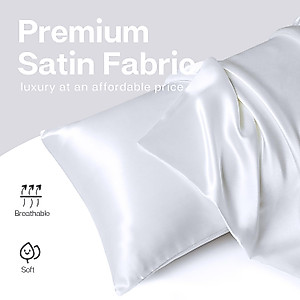 MR&HM Satin Pillowcase for Hair and Skin, Silk Satin Pillowcase 2 Pack, Standard Size Pillow Cases Set of 2, Silky Pillow Cover with Envelope Closure (20x26, White)