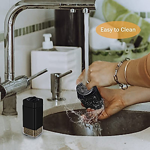 Black Salt and Pepper Shakers by Aelga, Salt Shaker with Adjustable Pour Holes, Glass Salt Pepper Shaker Set, Perfect for Black Pepper, Kosher and Sea Salt