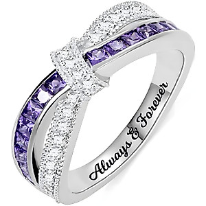 Elsie Lopez Silver Rings Personalized Engraved Cross-Finger Birthstone Ring Sterling Silver 925 Promise Ring for Her Wedding Band Ring Engagement Ring