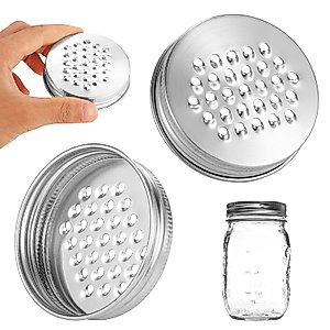 2pcs Mason Jar Grater Lid, 3.39in Mason Jar Accessories Cheese Shredder Lid Wide Mouth Stainless Steel Spice Zester Lid Large Mouth Multipurpose Kitchen Cutter for Vegetable Potato Carrot