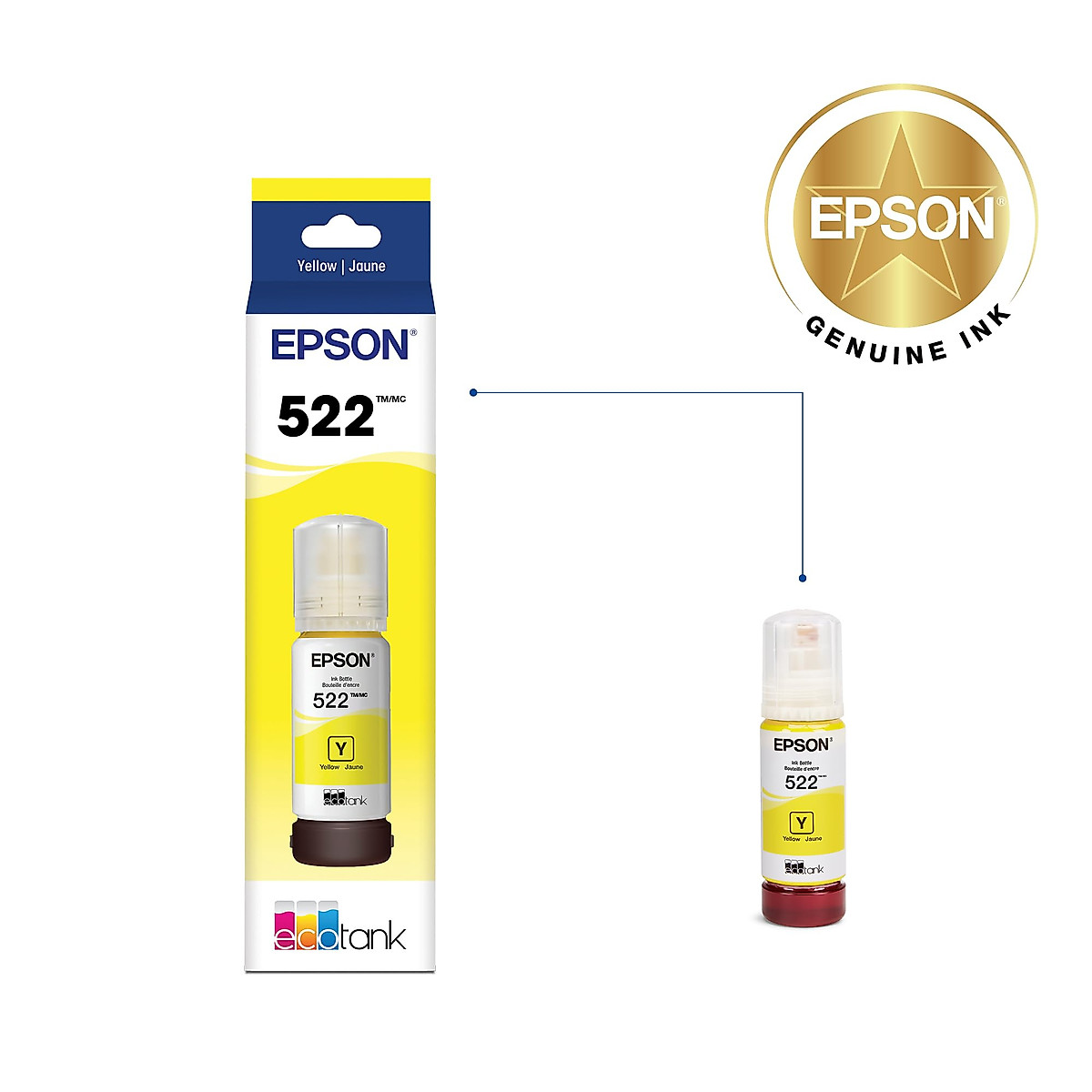 EPSON T522 EcoTank Ink Ultra-high Capacity Bottle Yellow (T522420-S) for Select Epson EcoTank Printers