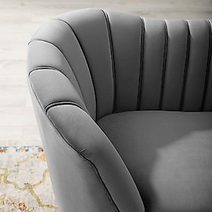 Modway Opportunity Channel Tufted Curved Back Upholstered Performance Velvet Sofa in Gray