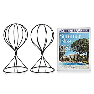 MyGift Table Hat Rack, Black Metal Wire Wig Display Stand, Fedora or Baseball Cap Storage Form, Set of 2