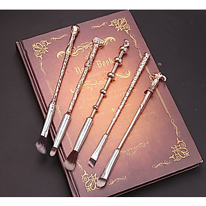 5 Pcs Makeup Brushes,For Wizard Wand Set Kit,in a Gift Bag, Perfect for Eyebrows, Eyeshadow Palette, Foundation, and Powder use (Rose Gold)
