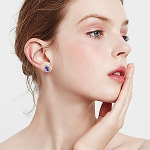 Nupdot Silver February Birthstone Teardrop Stud Earrings for Women, 925 Sterling Silver Post Cubic Zirconia Faux Diamond Halo Studs Jewelry for Birthday Christmas Bridesmaids Gifts