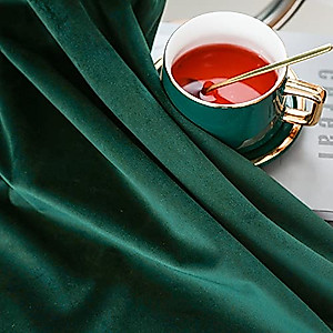 WOD FAMY Luxury Velvet Blackout Vintage Curtains Thermal Insulated Drapes Velvet Curtains Grommet 52Wx95L Inch 2 Panels Dark Green
