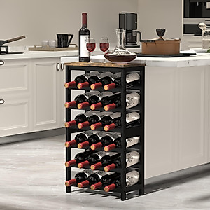 MOGELAFOO 6 Tier Bamboo Wine Rack Freestanding Floor, 24 Bottles Wine Storage Shelves with Table Top, Stackable Wine Display Rack for Kitchen, Bar, Dining Room, Rustic Brown and Black