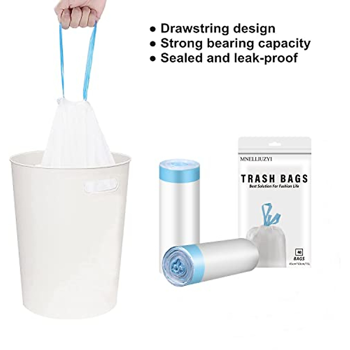 Small garbage bag, 4 Gallon Drawstring Trash Bags Ultra thick small Garbage bags bin liners for bathrooms, kitchens, bedrooms, living rooms and offices. (2 Golls/40 PCS)