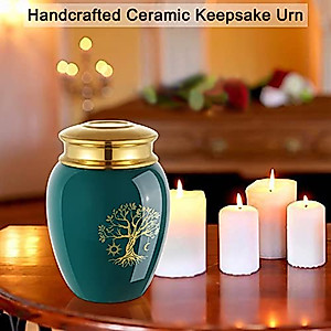 DGDCDV Human Ashes Keepsakes Urn 24 Cubic Inches, Small Ceramic Urns for Human Ashes, Tree of Life Cremation Urn, Urns for Sharing Adult Ashes, Pet Cat and Dog Urn, Adult Funeral Urn