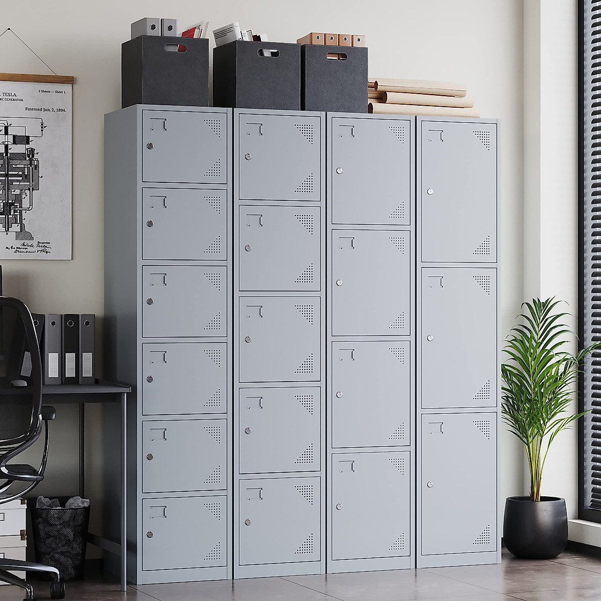 Letaya Metal Lockers for Employees,71" Steel Storage Cabinet with 6 Door Lockable for Office Staff,Home Sundries,Gym,School (Gray)