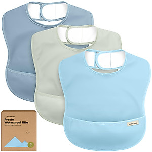 3-Pack Waterproof Baby Bibs for Eating - Lightweight Baby Bib with Food Catcher, Mess Proof Toddler Bibs, Waterproof Bibs for Baby Boys, Baby Girls, Feeding Bibs, Drool Bibs, Baby Food Bibs (Ocean)