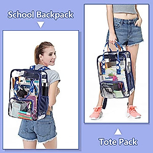 VASCHY Clear backpack for Women, Heavy Duty Transparent See Through Stadium Approved Square Backpack for Teen Girls Bookbag Schoolbag Daisy