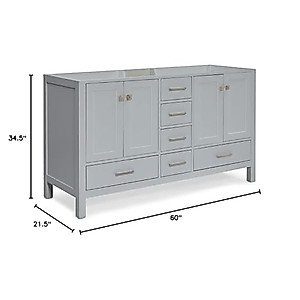 ARIEL 60" Grey Double Bathroom Vanity Base Cabinet, Double Sink Configuration, 4 Soft Closing Doors, 6 Full Extension Dovetail Drawers, Brushed Nickel