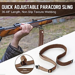 VVAAGG Two-Point Gun Sling with Swivels, Non-Slip Paracord Rifle Sling with Quick Adjustable Length Rifle Strap