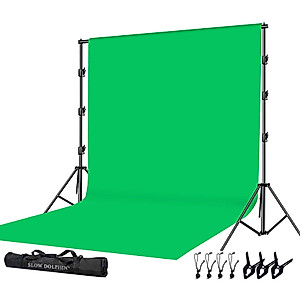 SLOW DOLPHIN Photo Video Studio 10 x12ft 100% Cotton Muslin Chromakey Green Screen Backdrop with 10 x 10ft Stand Photography Background Support System Kit Clamp, Carry Bag