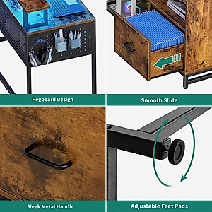 YITAHOME U Shaped Desk, L Shaped Desk with Drawers, Reversible Computer Desk with Power Outlets & LED Lights, Corner Desk Office Desk with Monitor Stand & Storage Shelves, Rustic Brown