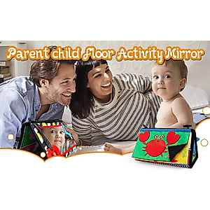 beetoy Tummy Time Baby Mirror Toys Newborn Infant Sensory Toys with Crinkle Cloth Book & Teethers, High Contrast Developmental Baby Mirror Crawling Toys 0 3 6 12 Months