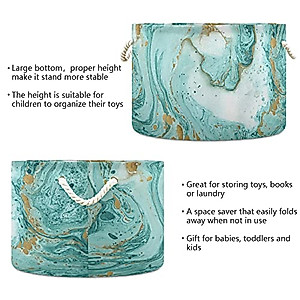 xigua Turquoise Marble Texture Large Round storage basket 20 x14 Inches Collapsible Round Storage Bin, Laundry Basket Organizer for Towels, Blanket, Toys, Clothes