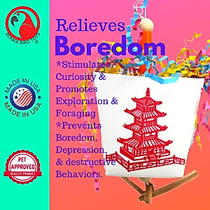 Bonka Bird Toys 3875 Take Out Small Medium Bird Toy Oyster Pail Treat Box Foraging Paper Chew Shred Cockatiel Parakeet Conures and Other Similar Birds