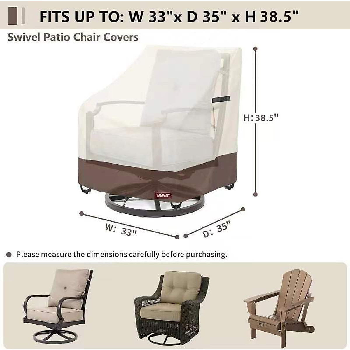 CVFERQE Swivel Patio Chair Cover Waterproof 2 Pack(28W x 33D x 38.5H Inch ),Patio Swivel Chair Covers for Outdoor Furniture,Rocking Chair Covers Waterproof,Beige and Brown,